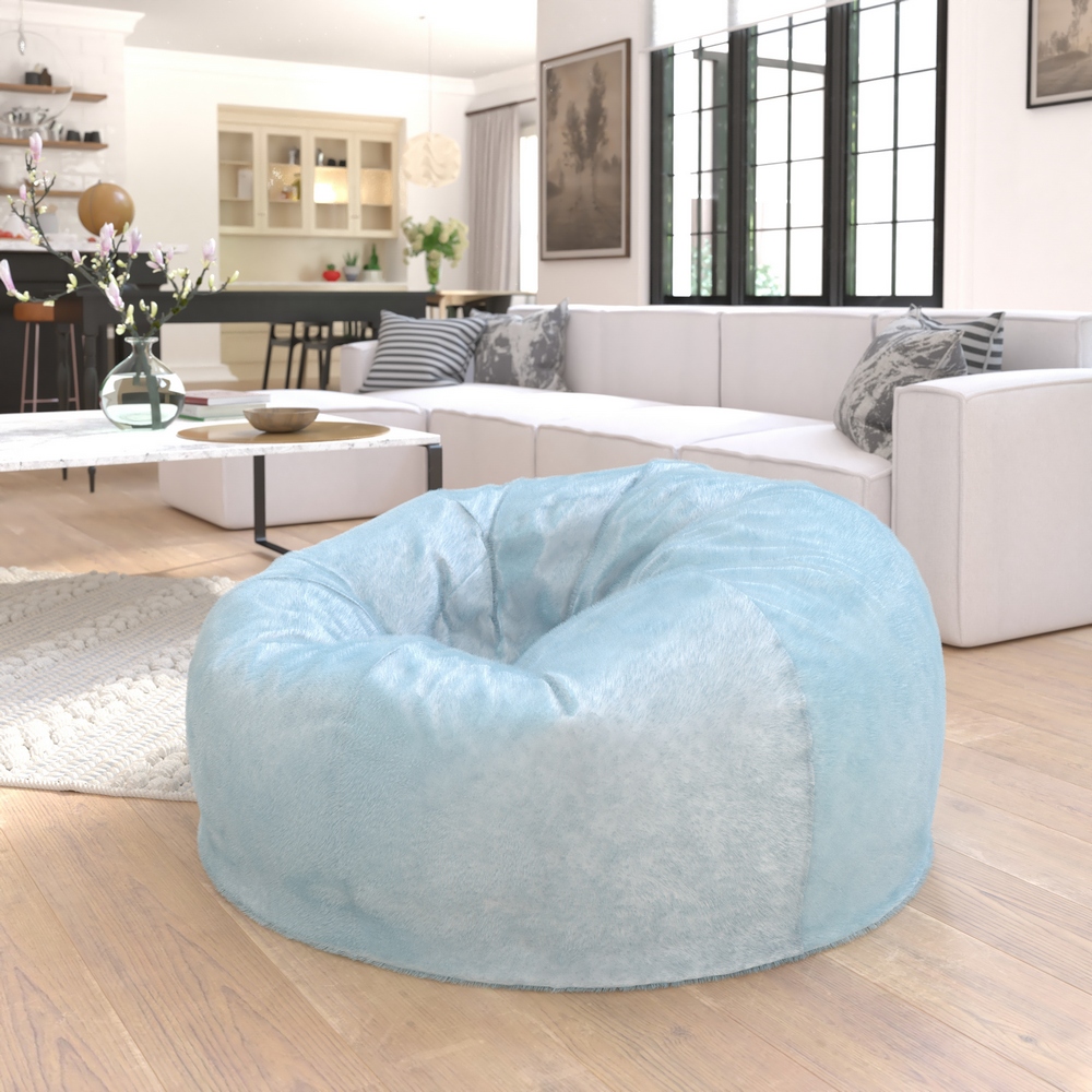 Duncan Oversized Teal Furry Refillable Bean Bag Chair for All Ages DG BEAN LARGE FUR TL